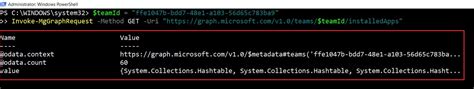 using invoke mggraphrequest to get microsoft teams apps