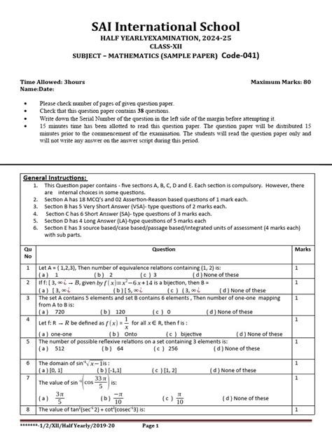 mathematics sqp hy class 12 2024 pdf matrix mathematics matrix theory