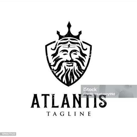 해왕성 디자인 벡터 일러스트 레이 션 포세이돈 바다 실루엣 인간 바다 아틀란티스 마스코트 워터 스톡 템플릿 포세이돈 그리스 신에 대한 스톡 벡터 아트 및 기타 이미지