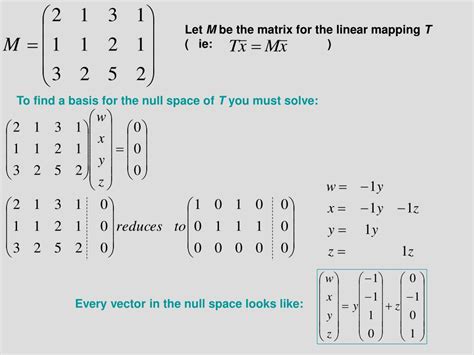PPT Example Given A Matrix Defining A Linear Mapping Find A Basis For The Null Space And A