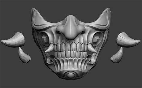 Traditional Japanese Hannya Half Mask 2 Oni Half Mask Samurai 3d Model