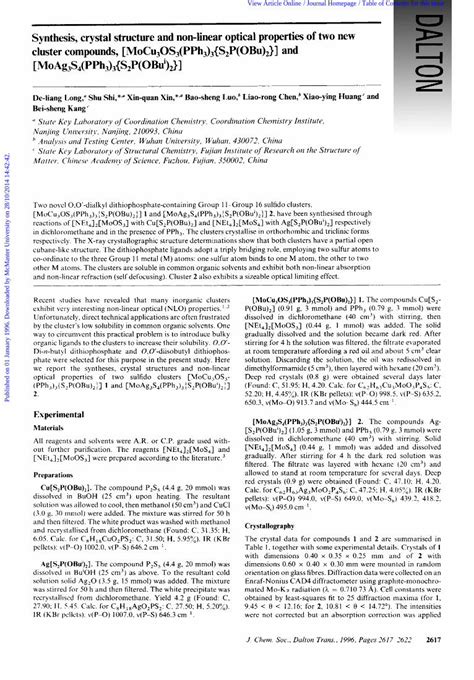 Pdf Synthesis Crystal Structure And Non Linear Optical Properties Of