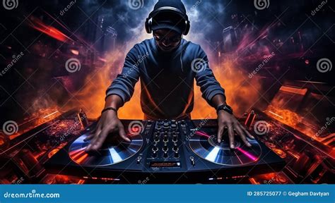 Dj In Action Dj At Work Dj Is Mixin Music Close Up Of Dj Stock Illustration Illustration Of