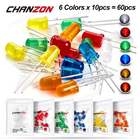 Diffused 5mm Led Diode Kit White Red Green Blue Yellow Orange 2v 3v Bulb Light Emitting