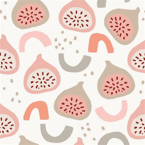 Premium Vector Floral Seamless Pattern With Sliced Fig Fruit