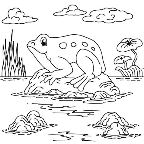 Premium Vector Design Cute Frog Character Coloring Page