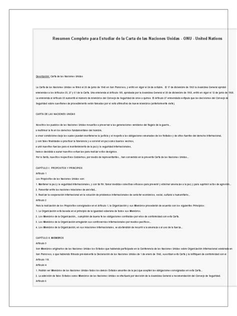 Resumen Completo Para Estudiar De La Carta De Las Naciones Unidas Pdf