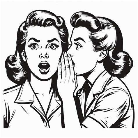 1940s Vintage Woman Wearing A White Shirt Whispering To Her Friend With A Shocked Expression