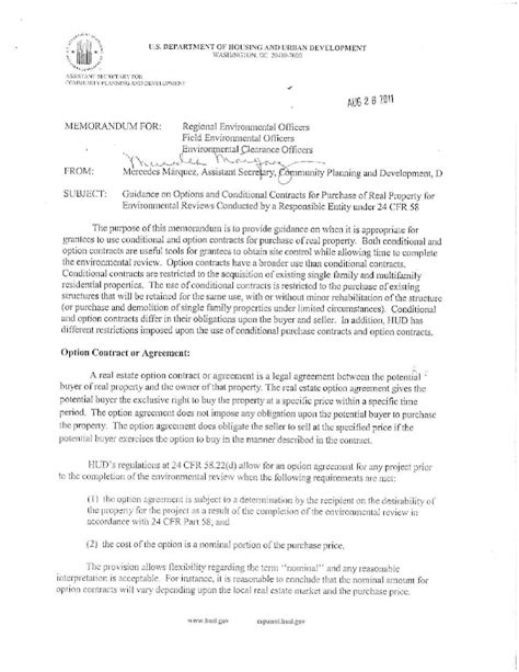 Pdf Hud Memo Guidance On Operations And Conditional Contracts
