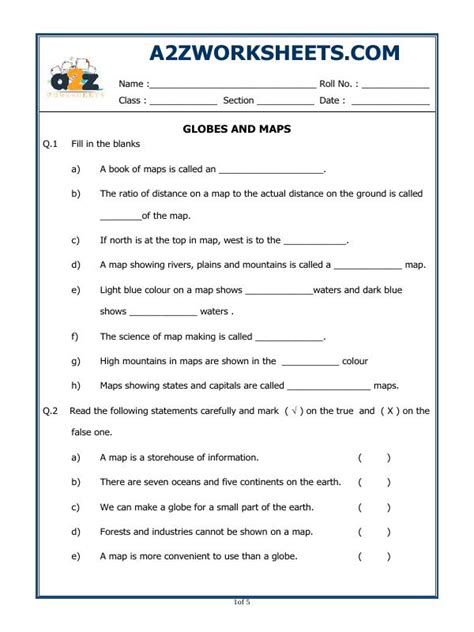 A2zworksheetsworksheet Of Globes And Maps Maps And Directions General