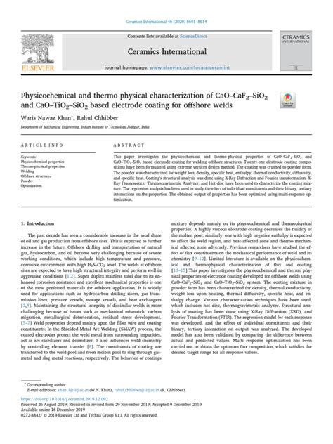 Physicochemical And Thermo Physical Characterization Of Cao Caf2 Sio2