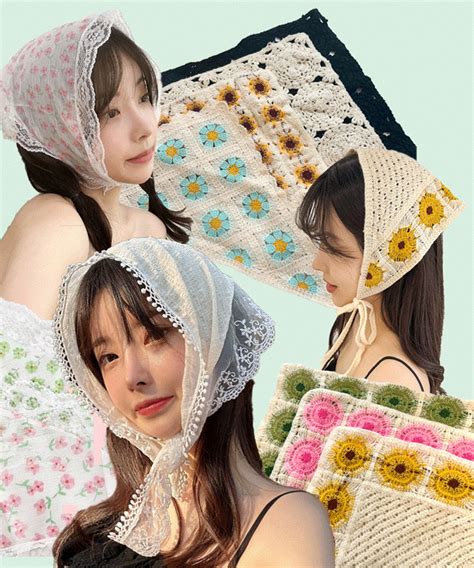 [19종 당일출고] 뜨개 레이스 꽃 플라워 여름 니트 보넷 두건 모자 헤어 커치프 에이블리