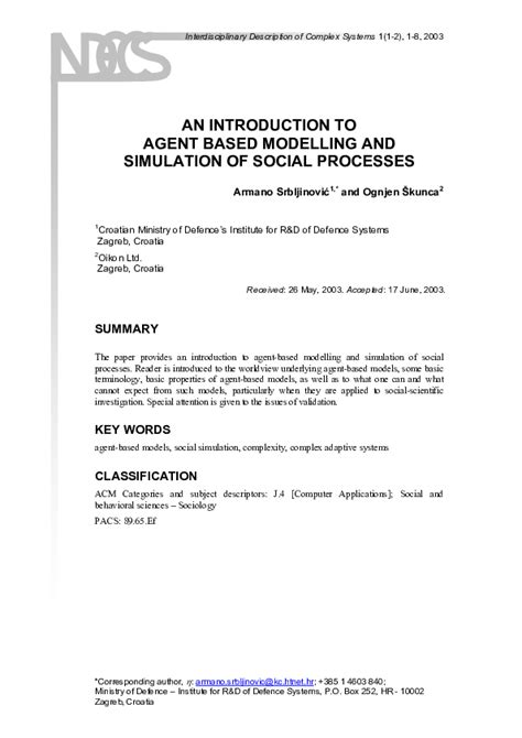 Pdf Agent Based Modelling And Simulation Of Social Processes