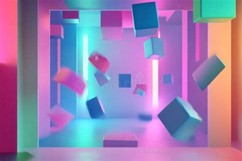 A Surreal Floating Cube Room 3d Background Where Walls Shift Into Different Neon Colors And