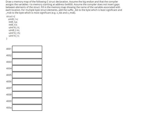 Solved Draw A Memory Map Of The Following C Struct Chegg Com