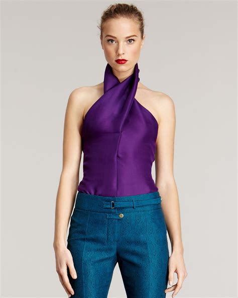 Lyst Saint Laurent Cross Neck Halter Blouse In Purple