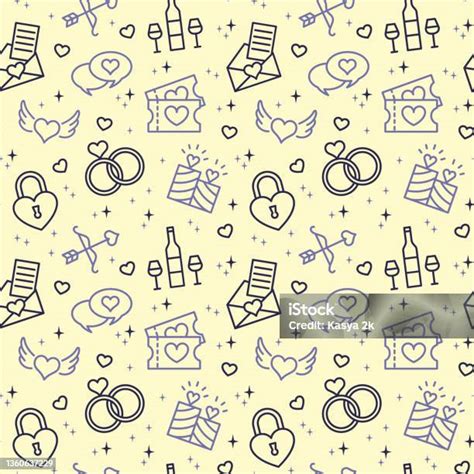 매끄러운 벡터 패턴 발렌타인 데이 사랑의 기호 마음 큐피드 화살표 발렌타인 선물 반지 메시지 웹 사이트 또는 모바일 앱용 패브릭 종이 랩 섬유 포스터 스크랩북 배경 화면