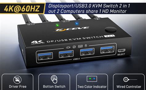 USB Displayport KVM Switch In Out Port DP KVM Switcher Selector Box Support K Hz