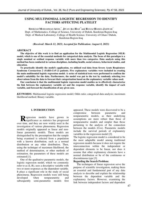 Pdf Using Multinomial Logistic Regression To Identify Factors