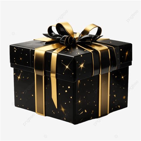 회색 표면에 금색 리본이 달린 검은색 선물 상자 검은색 선물 상자 금색 리본으로 회색 표면에 Png 일러스트 및 이미지 에