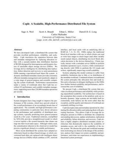 Ceph A Scalable High Performance Distributed File System