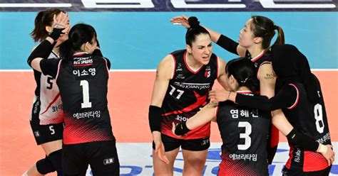 삼각 편대 폭발 女 배구 정관장 봄배구 보인다…대한항공은 1위 등극