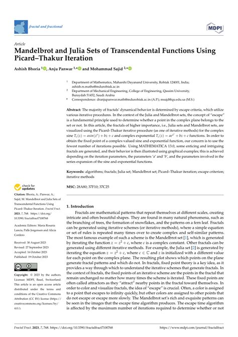 Pdf Mandelbrot And Julia Sets Of Transcendental Functions Using Picardthakur Iteration