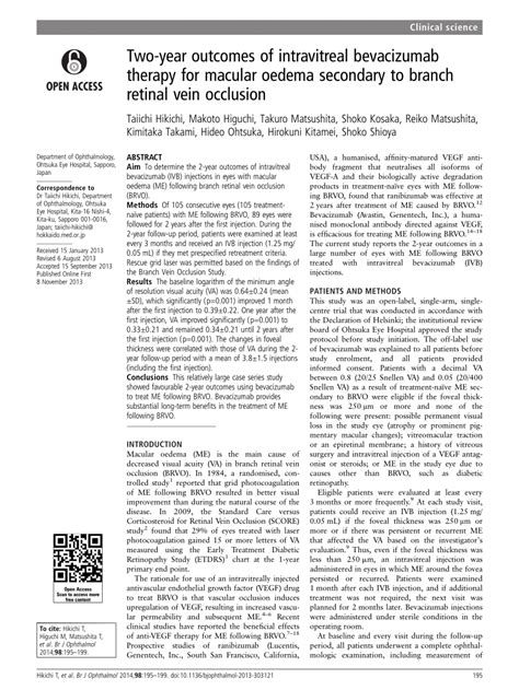 Pdf Two Year Outcomes Of Intravitreal Bevacizumab Therapy For Macular Oedema Secondary To