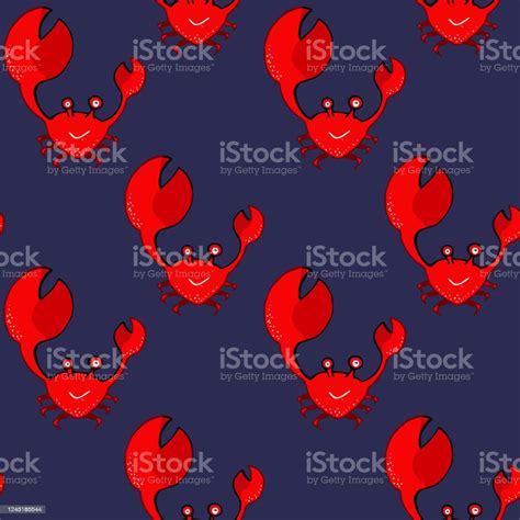 파란색 배경에 빨간 게 원활한 패턴입니다 만화 스타일 벡터 일러스트레이션 갈고리 발톱에 대한 스톡 벡터 아트 및 기타 이미지 갈고리 발톱 건강한 생활방식 게 Istock