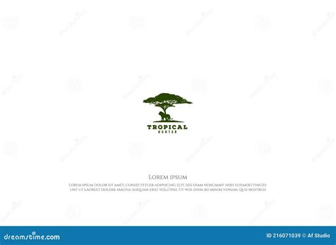 African Acacia Tree With Lion Silhouette For Safari Adventure Logo