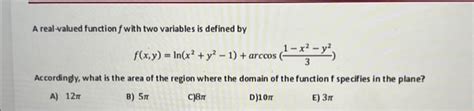 A Real Valued Function F With Two Variables Is