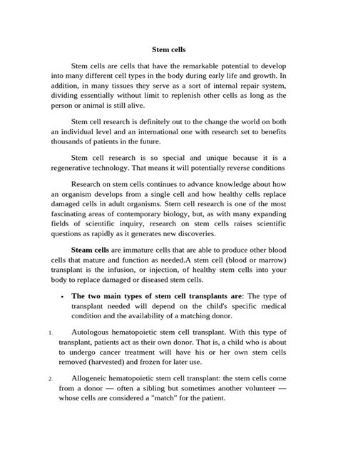 Stem Cells Summary Pdf