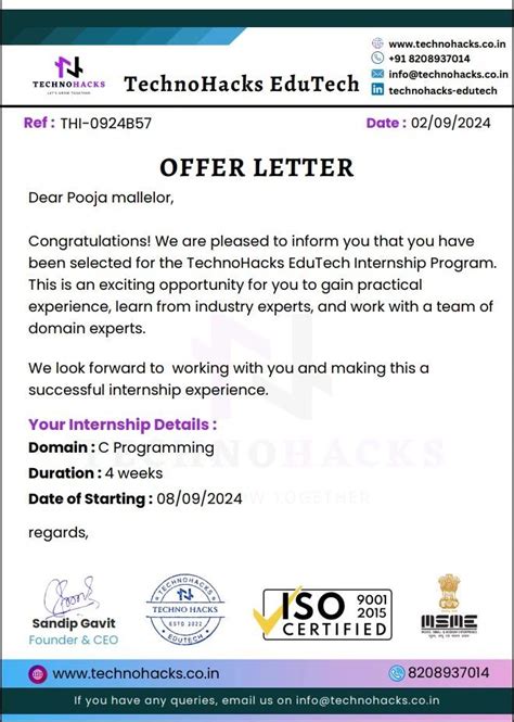 Pooja Mallelor On Linkedin Internship Technohack C