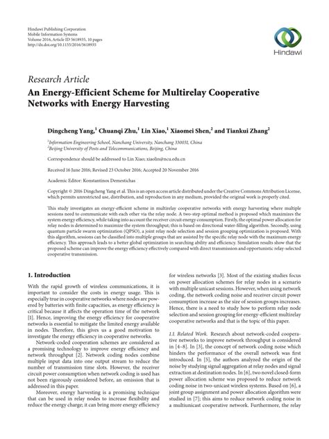 Pdf An Energy Efficient Scheme For Multirelay Cooperative Networks With Energy Harvesting