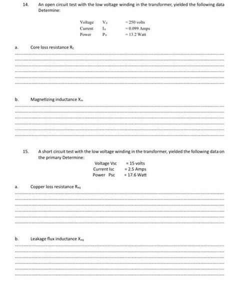 Solved 14 An Open Circuit Test With The Low Voltage Winding