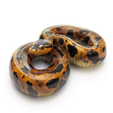 Stunning Orange And Black Python Snake Coiled On White Background Stock Stunning Orange And Black Python Snake Coiled On White Background Stock
