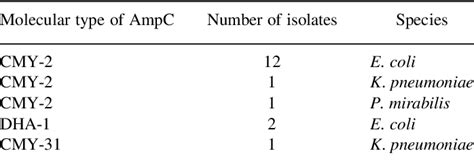 Table 1 From Plasmid Mediated Ampc Beta Lactamases In Enterobacteriaceae Lacking Inducible