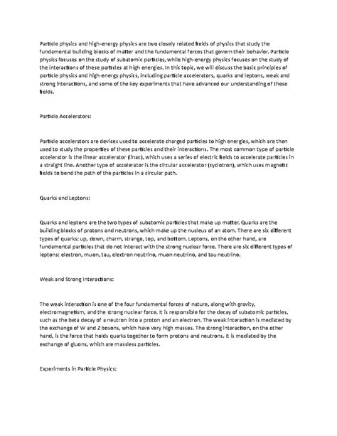 Particle Physics And High Particle Physics And High Energy Physics