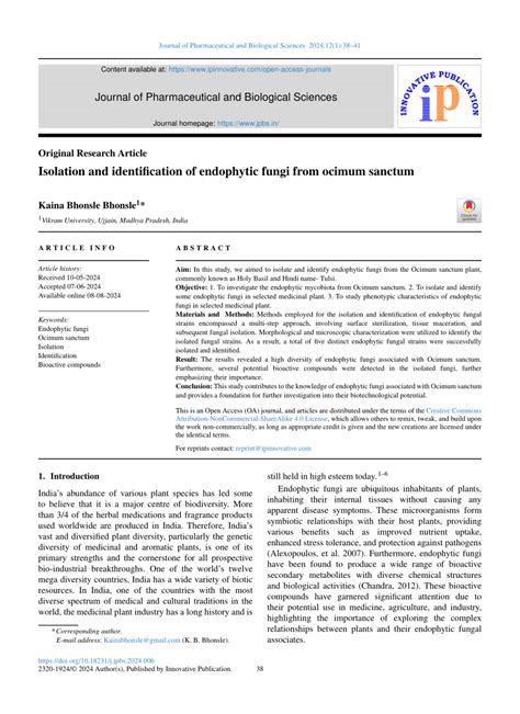 Pdf Isolation And Identification Of Endophytic Fungi From Ocimum Sanctum