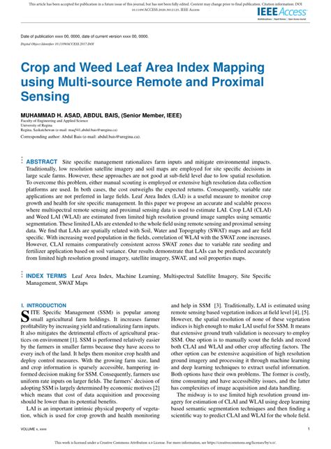 Pdf Crop And Weed Leaf Area Index Mapping Using Multi Source Remote And Proximal Sensing