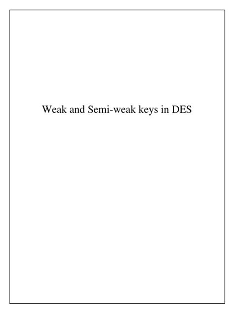 Weak And Semi Weak Keys In Des Pdf Cryptography Key Cryptography