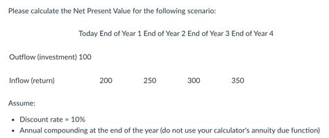 Solved Please Calculate The Net Present Value For The Chegg
