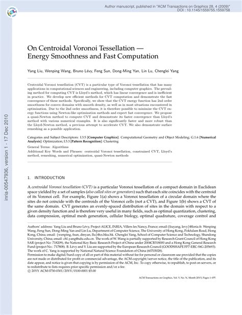 Pdf On Centroidal Voronoi Tessellation Energy Smoothness And Fast