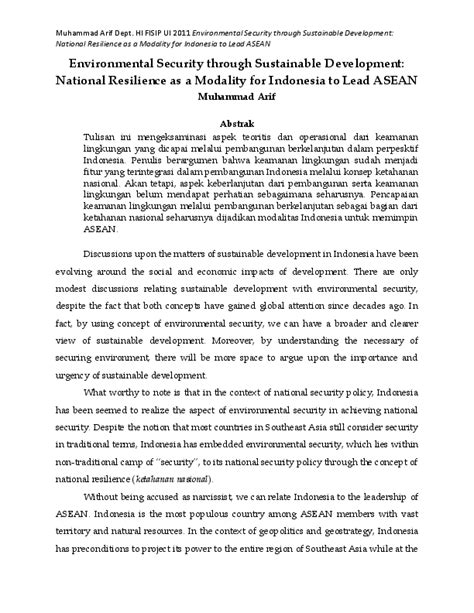 Pdf Environmental Security Through Sustainable Development National Resilience As A Modality