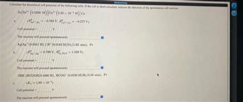 Solved Iafond Calculate The Theoretical Cell Potential Of
