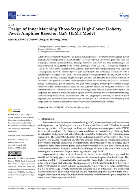 Pdf Design Of Inner Matching Three Stage High Power Doherty Power Amplifier Based On Gan Hemt