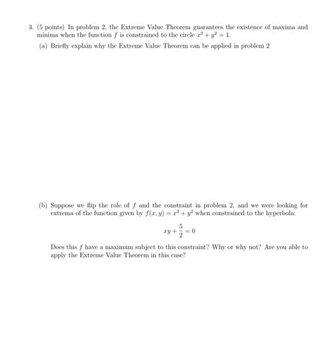 Solved 5 ﻿points ﻿in Problem 2 ﻿the Extreme Value Theorem