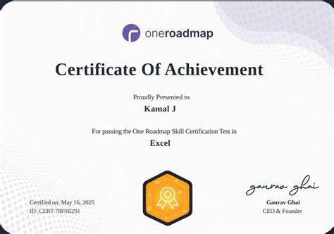 Excel Certification Oneroadmap Kamal J