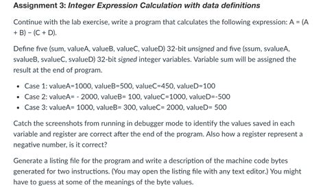 assignment 3 integer expression calculation with