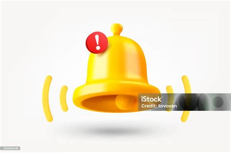 느낌표가 있는 황금색으로 빛나는 알림 벨 흰색 배경에 고립 된 벡터 3d 일러스트 레이 션 0명에 대한 스톡 벡터 아트 및 기타 이미지 Istock